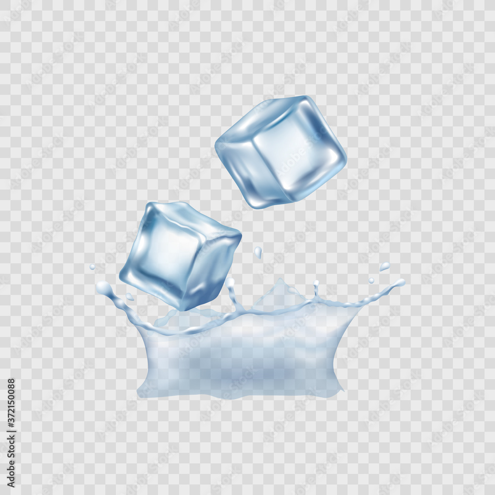Blue ice cubes falling into water splash realistic vector illustration isolated. Stock Vector ...