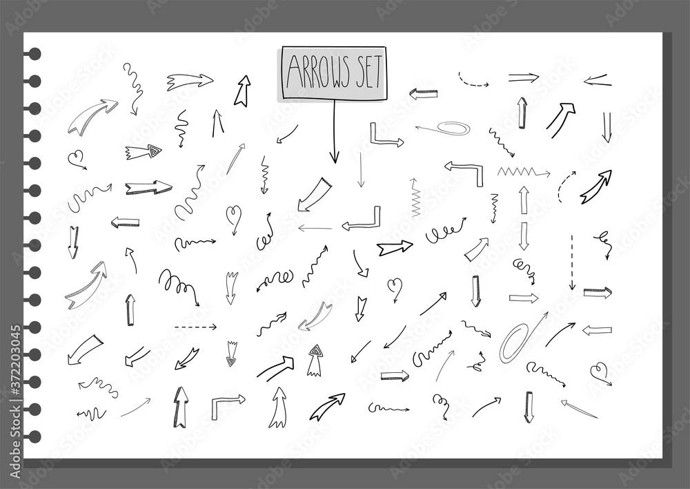 vector set of hand draw various arrows in sketch doodle style isolated ...