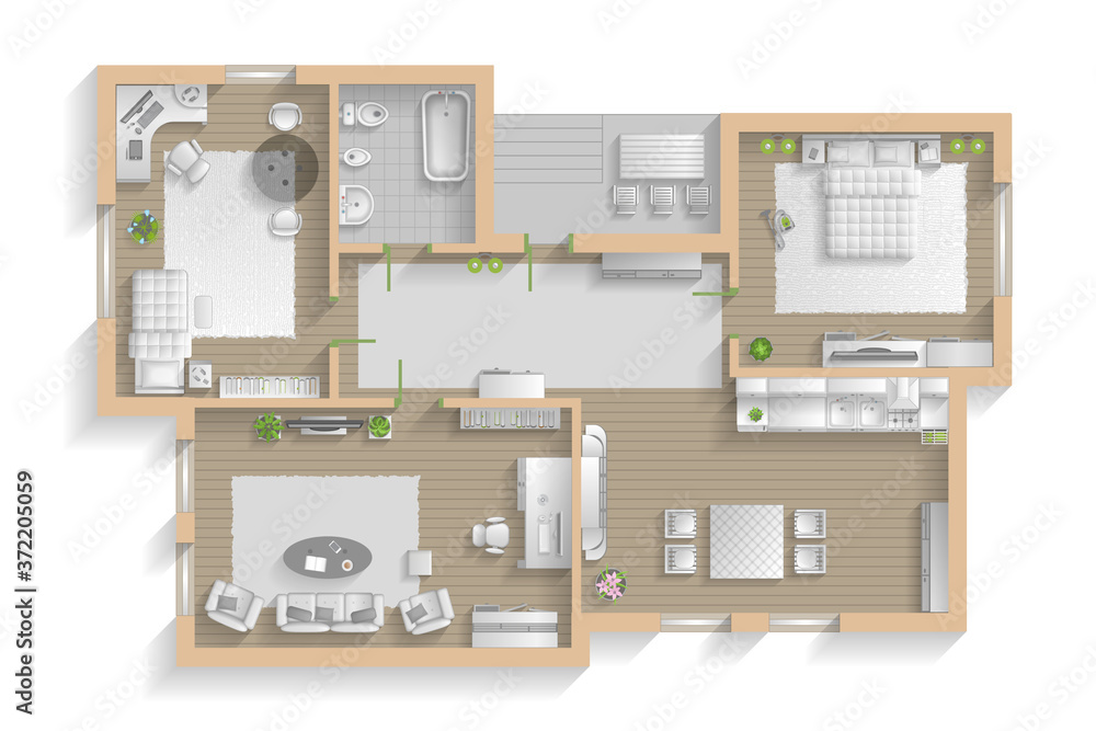 Apartment floor plan. (top view) Furnished flat. (view from above ...