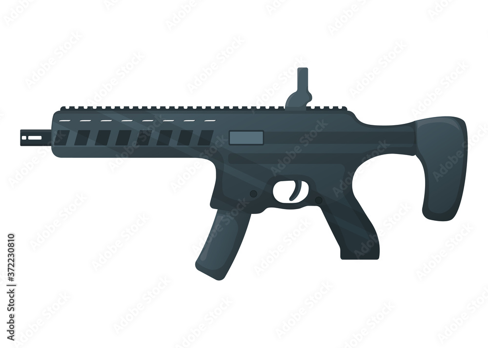 Submachine military gun, icon self defence automatic weapon concept ...