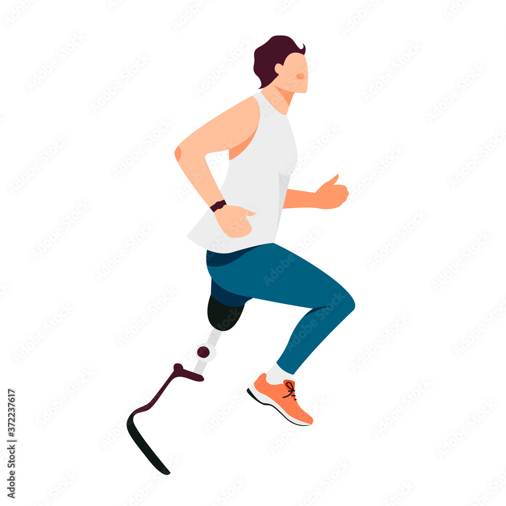 Isolated on white disabled man runner vector illustration. Male athlete ...