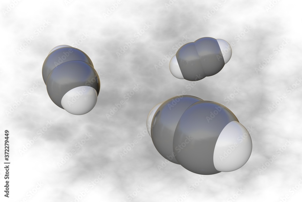 Molecular model of acetylene. Atoms are represented as spheres with ...