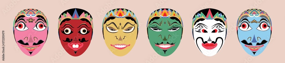 Indonesia traditional mask. Puppet mask. Wayang mask. Character traits ...