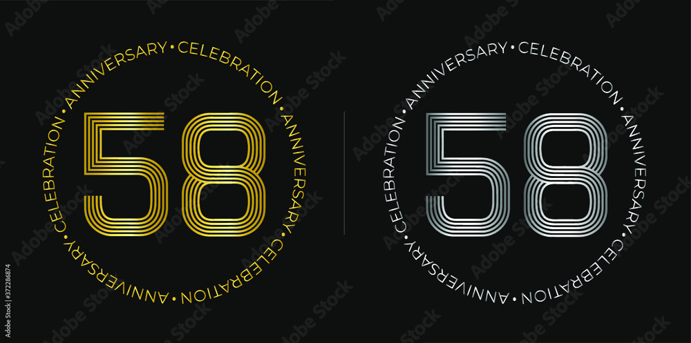 58th birthday. Fifty-eight years anniversary celebration banner in ...