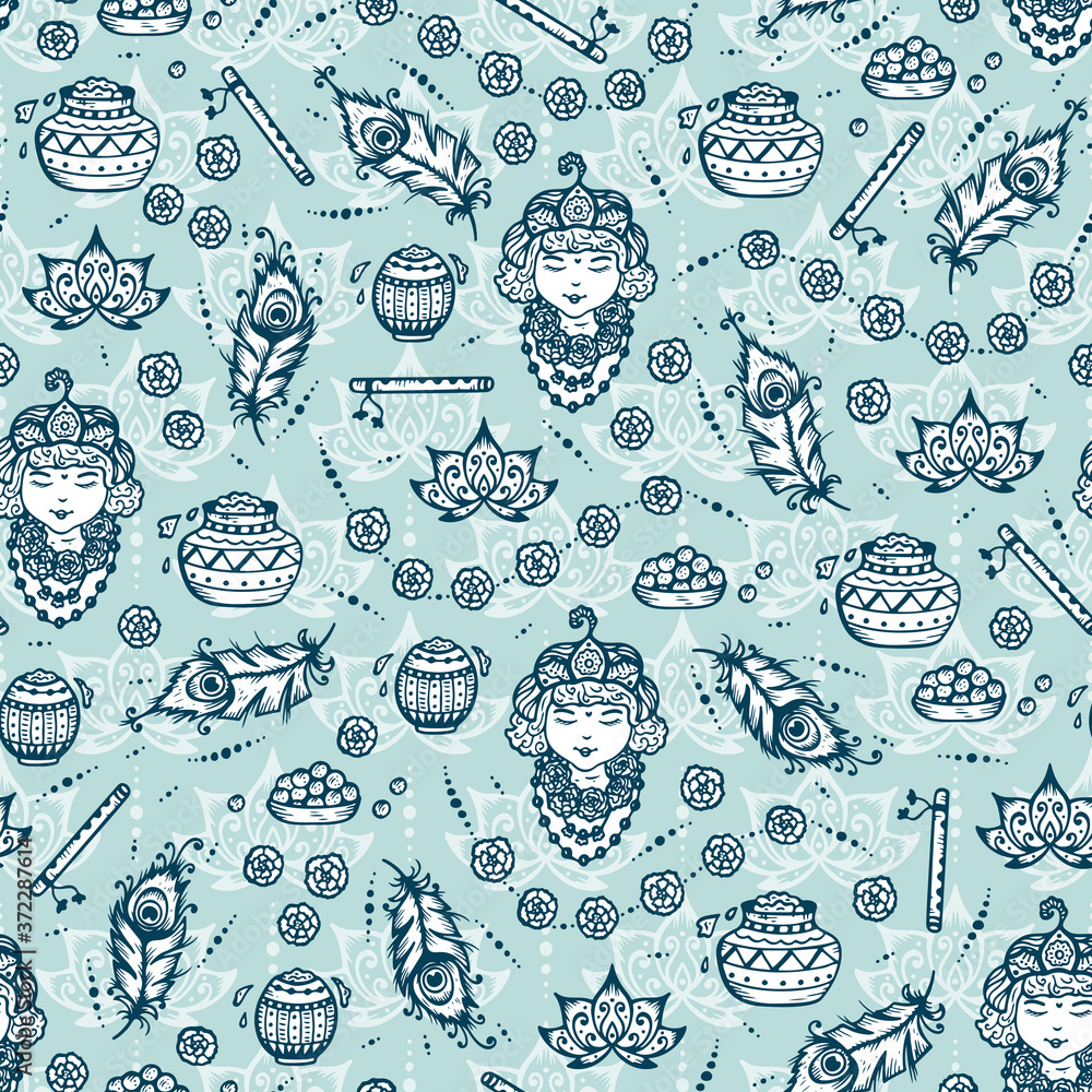 Vector Seamless pattern for Indian fest Shri Krishna Janmashthami ...