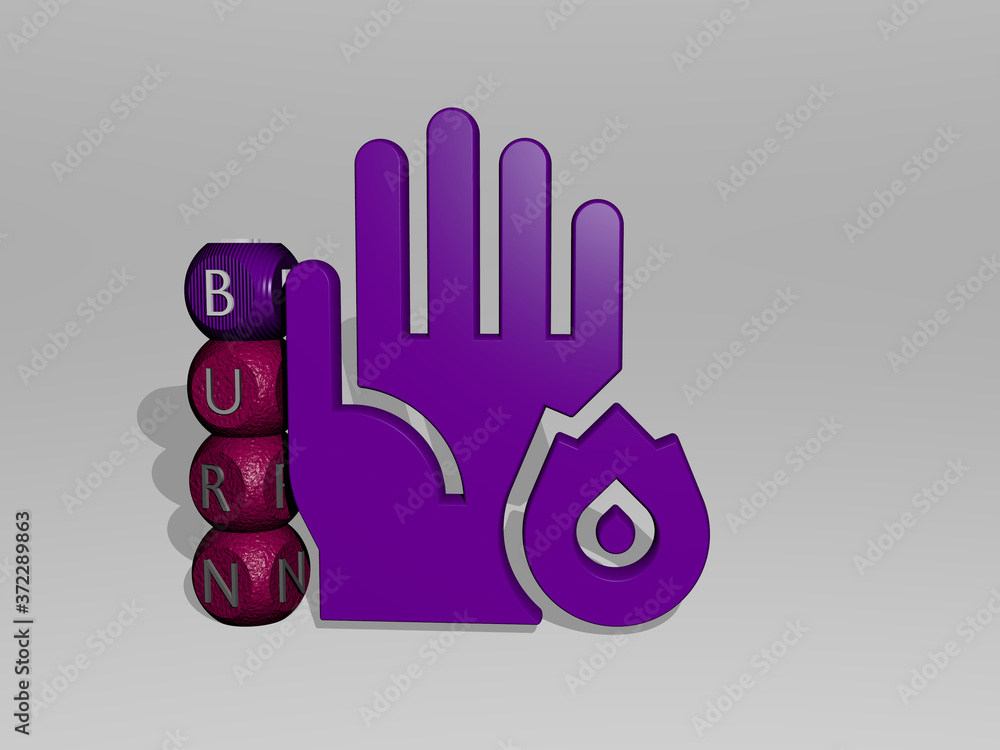 burn 3D icon and dice letter text, 3D illustration for background and ...