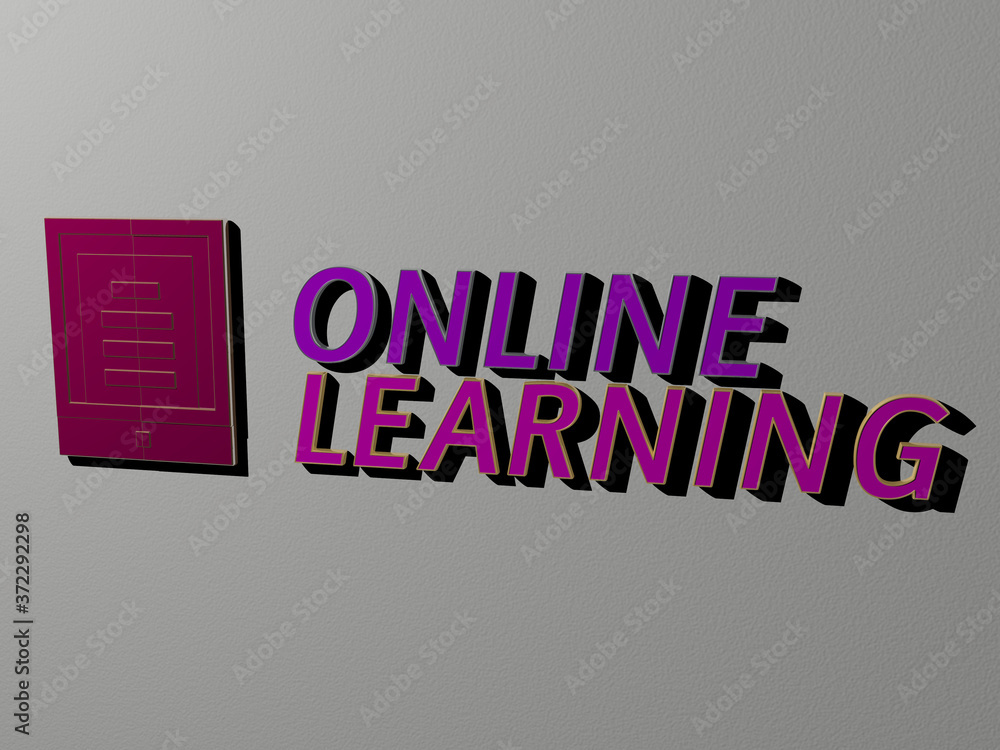 3D illustration of online learning graphics and text made by metallic ...