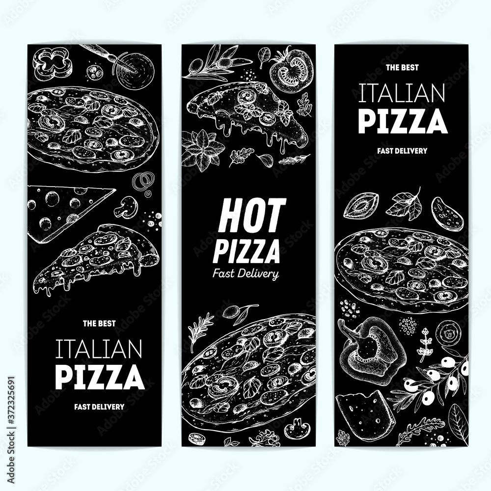 Italian pizza banners design. Pizza and ingredients. Italian food menu ...