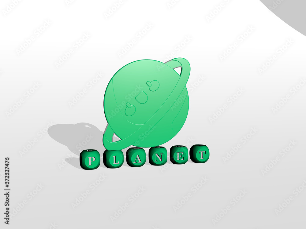 planet cubic letters with 3D icon on the top, 3D illustration for earth ...