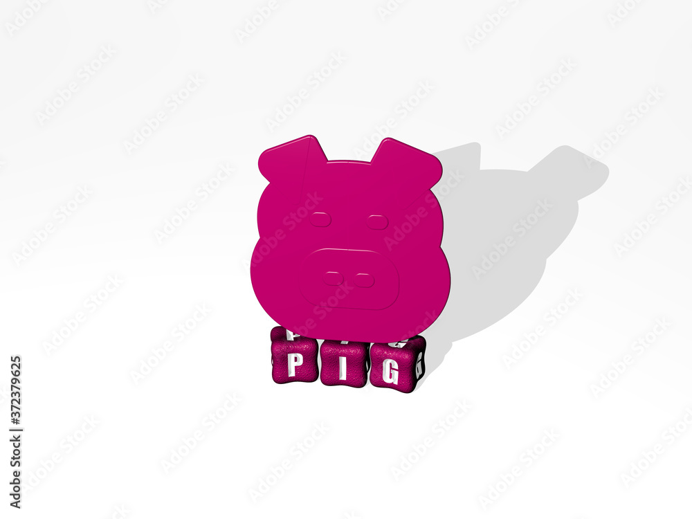 pig 3D icon on cubic text, 3D illustration for animal and background ...