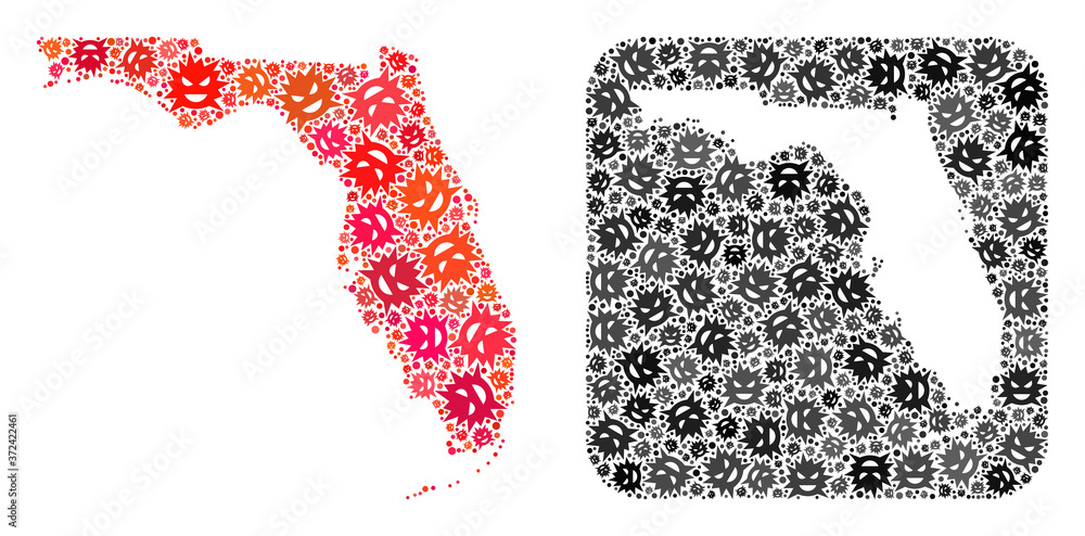 Infection virus map of Florida State mosaic created with rounded square ...