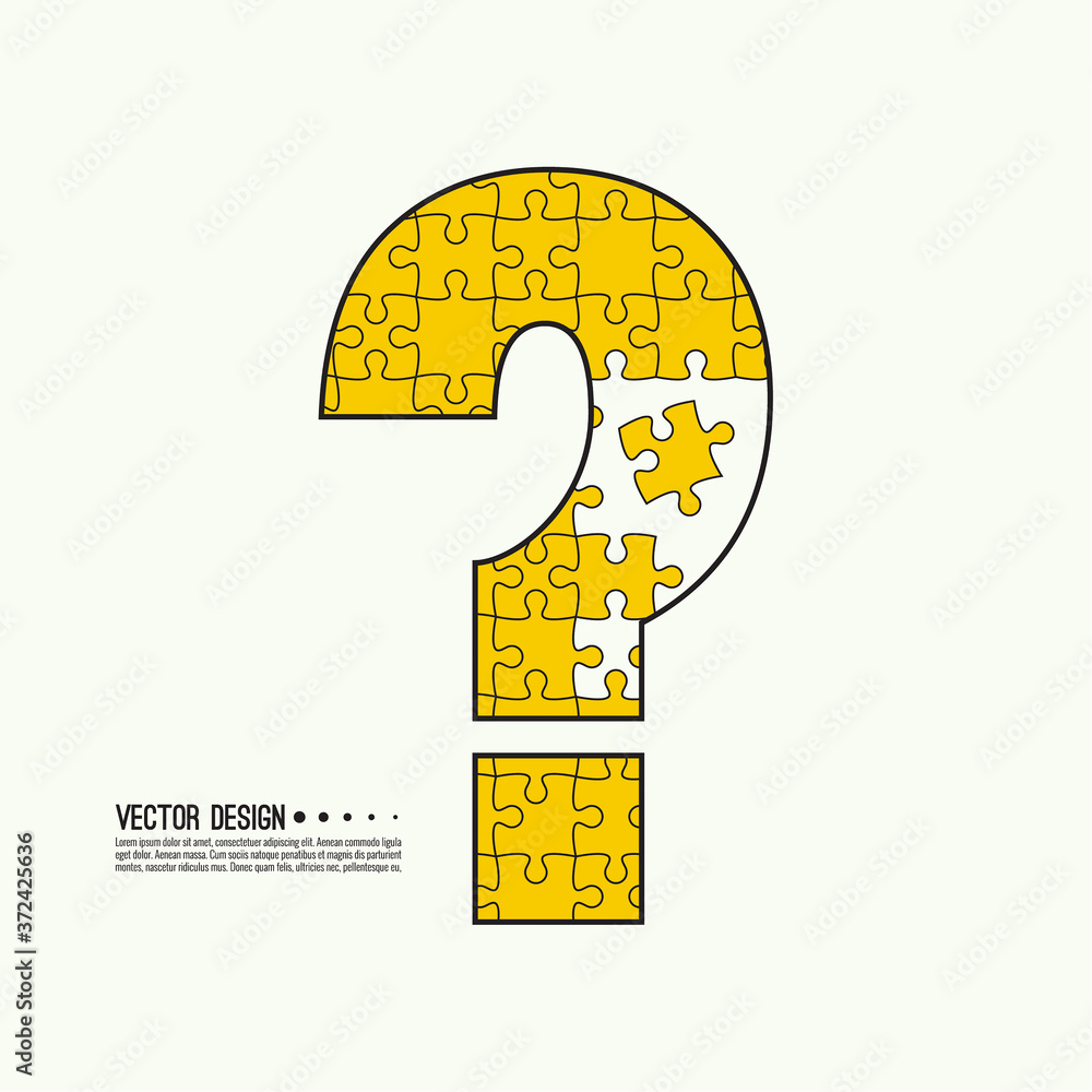Question mark made from puzzle pieces. Jigsaw symbol. FAQ sign on white ...