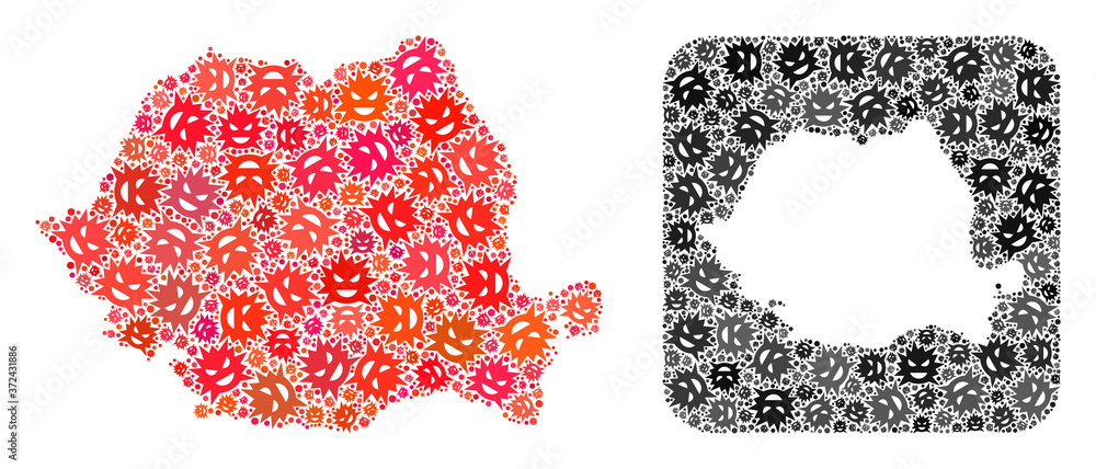 Vector de Stock Pandemic virus map of Romania collage formed with ...