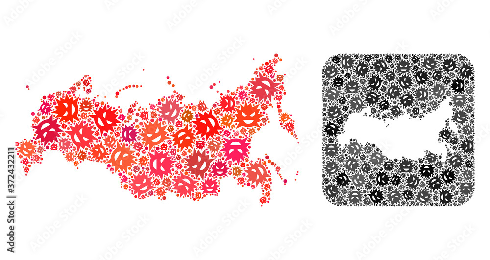 Vector de Stock Flu virus map of Russia collage designed with rounded ...