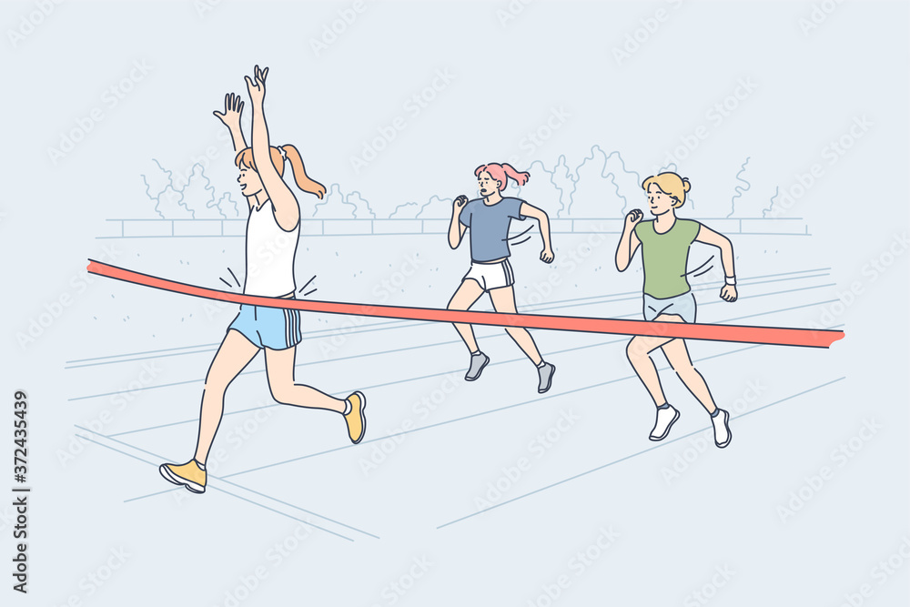 Triumph, sport, victory, success, competition concept. Young happy ...