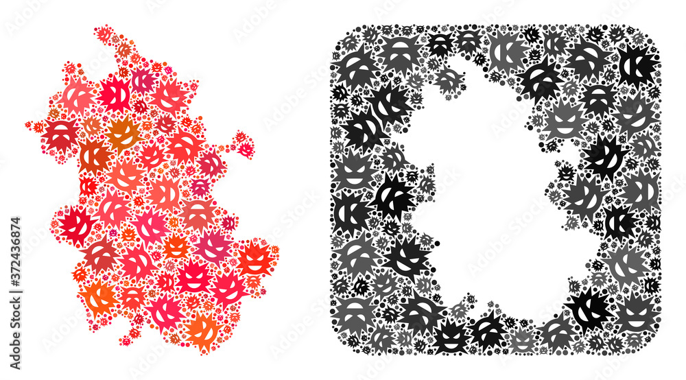 Evil virus map of Anhui Province mosaic designed with rounded square ...