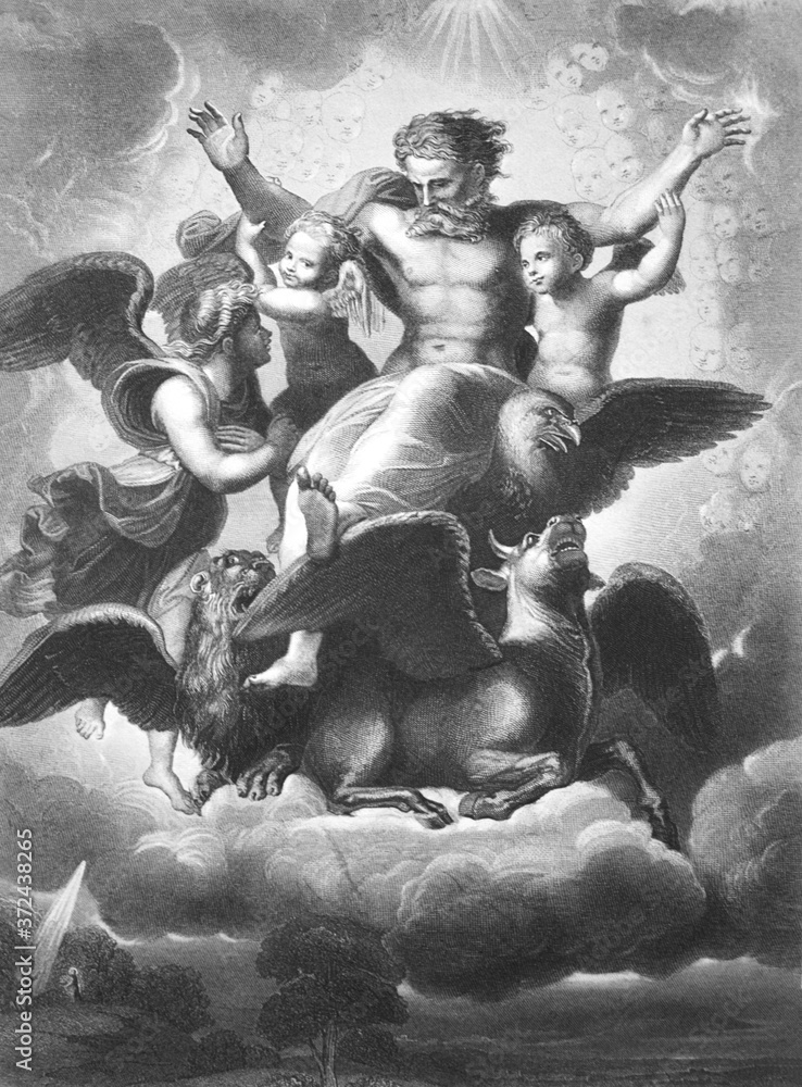 Ezekiel's vision, painting by Raphael in the old book in the old book ...