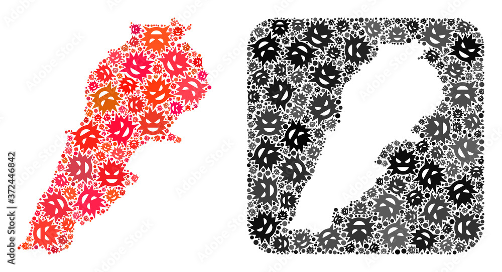 Evil virus map of Lebanon mosaic formed with rounded square and cut out ...