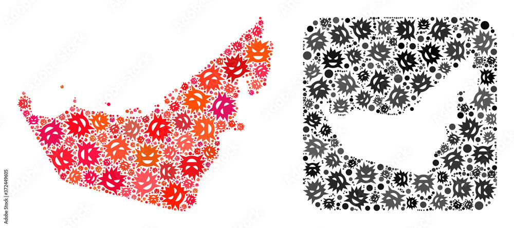 Flu virus map of United Arab Emirates collage designed with rounded ...