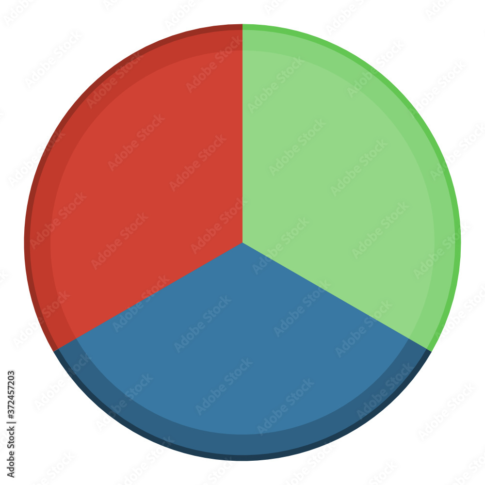 Circle divided in three. Pie chart with three same size sectors ...