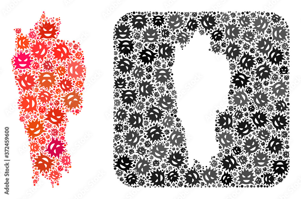 Sick virus map of Mizoram State mosaic formed with rounded square and ...