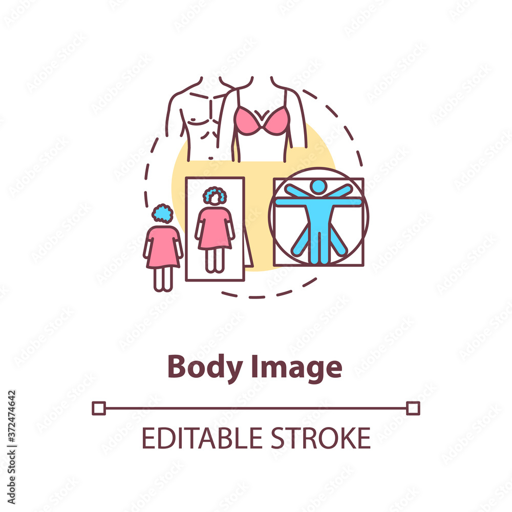 Body image concept icon. Human appearance perception idea thin line ...
