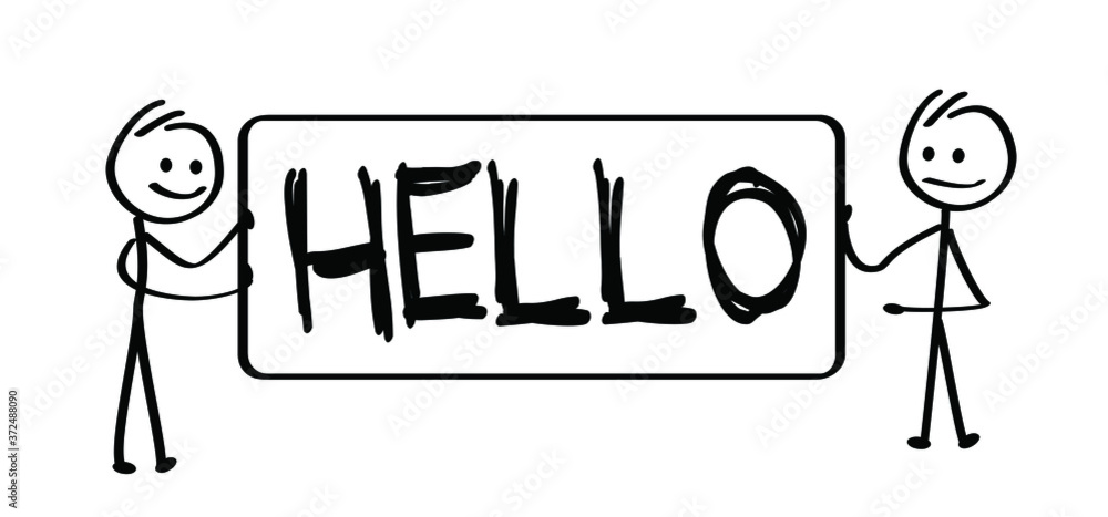 Vector de Stock Welcome sign. running, jumping Happy smile stickman ...