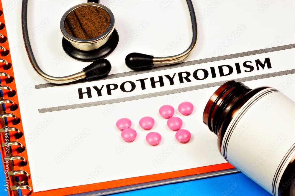 Hypothyroidism-text inscription on a form in a medical folder. Lack of ...