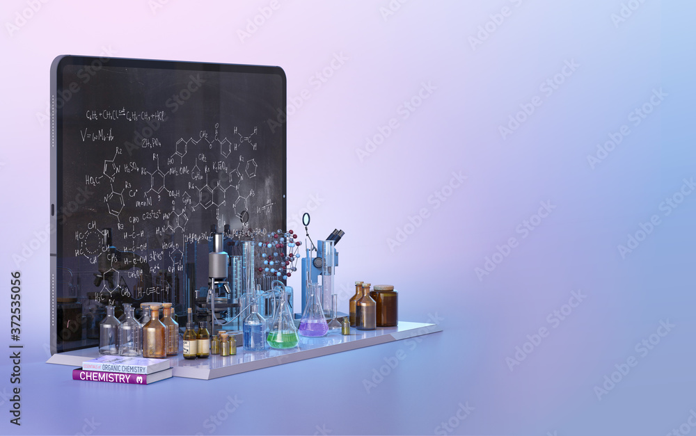 Distance learning, online education, back to school concept. Chemistry ...