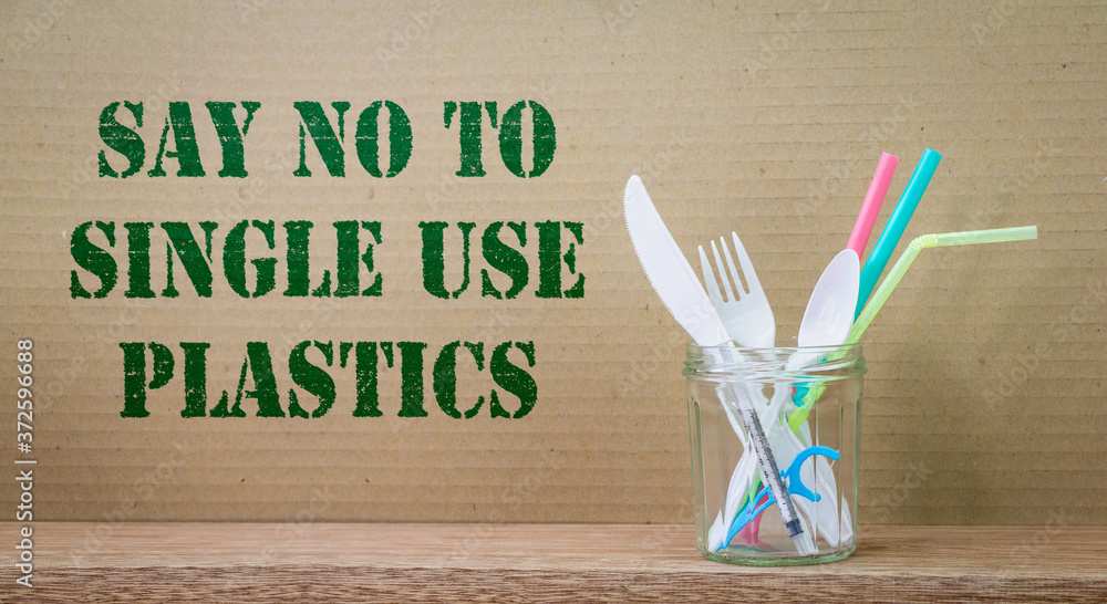 Foto de Stock Single use plastic items Say No to Single use Plastic ...