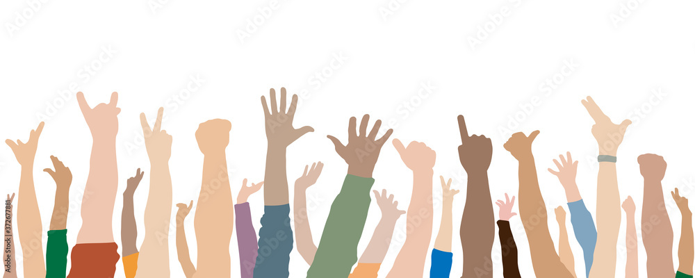 Human hands up of crowd. Vector illustration. Stock Vector | Adobe Stock