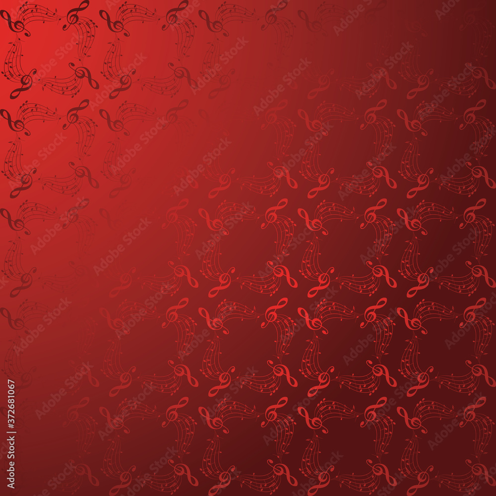 vector red music background with gradient - pattern with music notes ...
