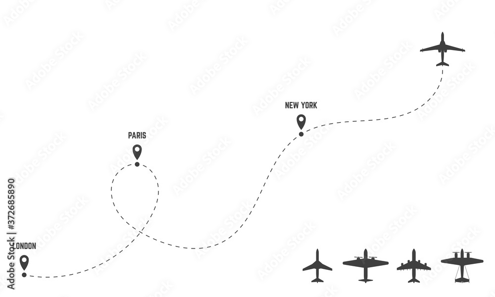 Vector de Stock Plane dash trace. Set of planes. Routes and direction ...