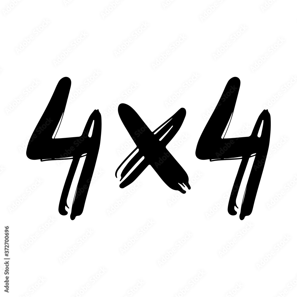 4x4 icon. Off-road emblem. Black ink silhouette. Vector flat graphic ...