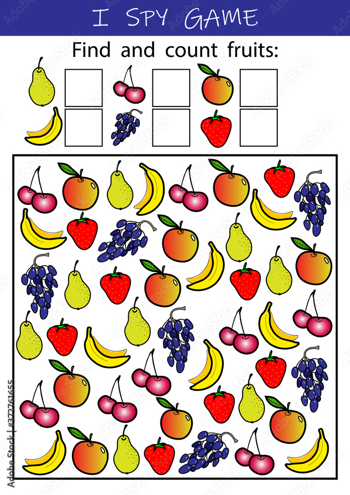 I spy fruits - educational game for kids. Math worksheet for ...