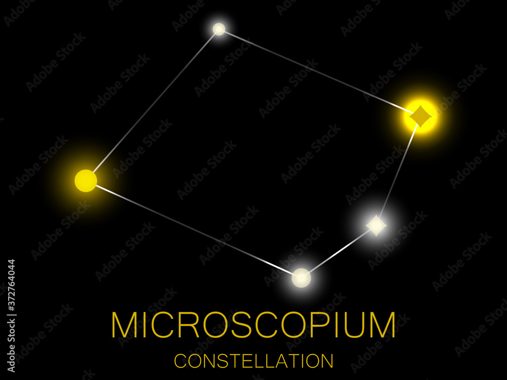 Microscopium constellation. Bright yellow stars in the night sky. A ...