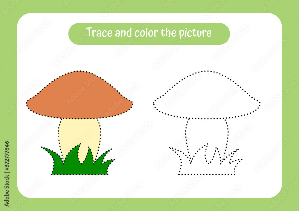 Mushroom. Trace and color the picture. Educational game for children ...