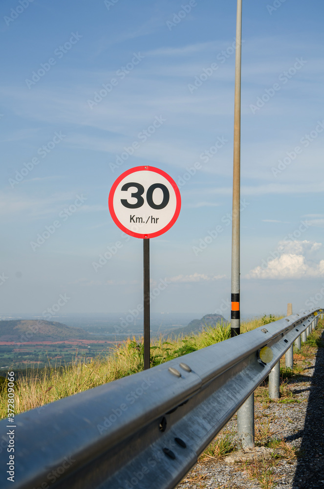 Traffic signs Maximum speed limit on the mountain, in Thailand. Stock ...