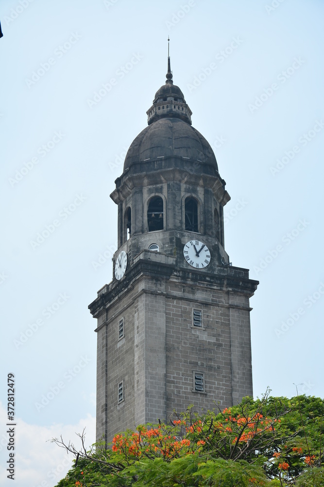 Manila Cathedral church bell tower facade at Intramuros in Manila ...
