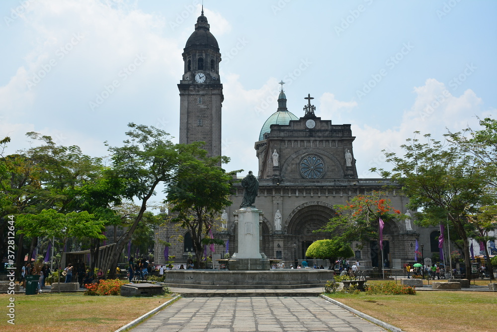 Manila Cathedral church facade at Intramuros in Manila, Philippines ...