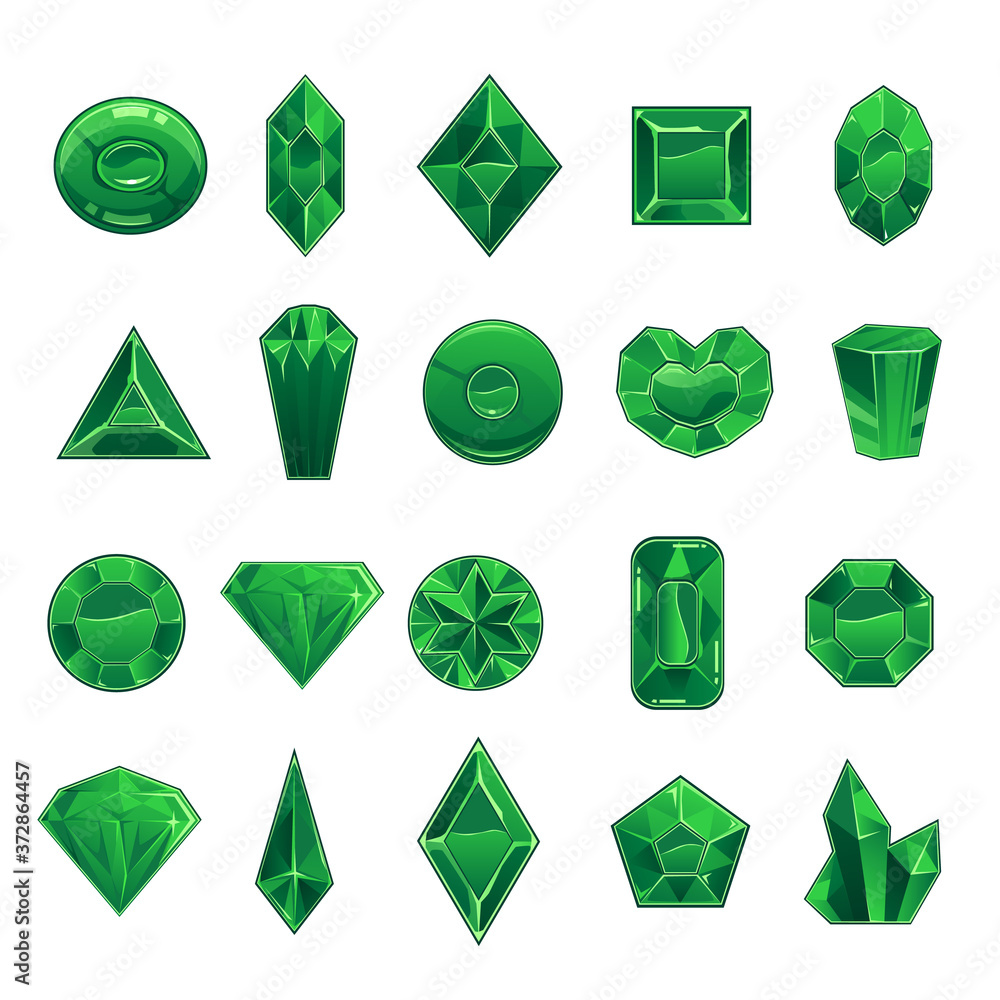 Cartoon green gemstones or emeralds vector illustration isolated on ...
