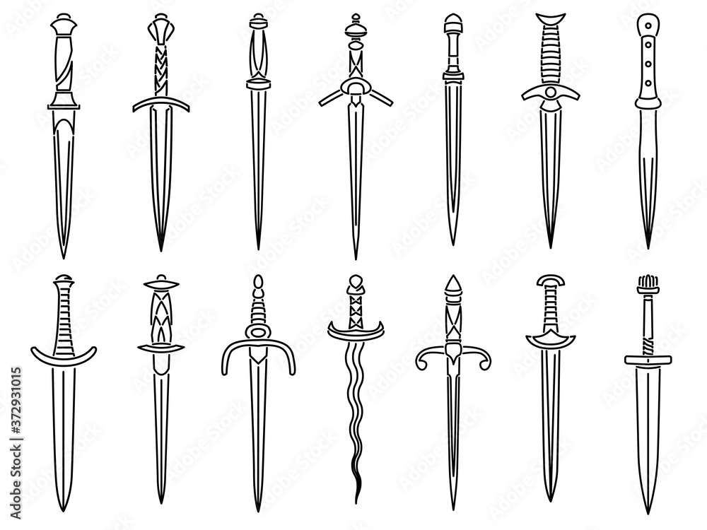 Set of simple vector images of medieval dirks and daggers drawn in art ...