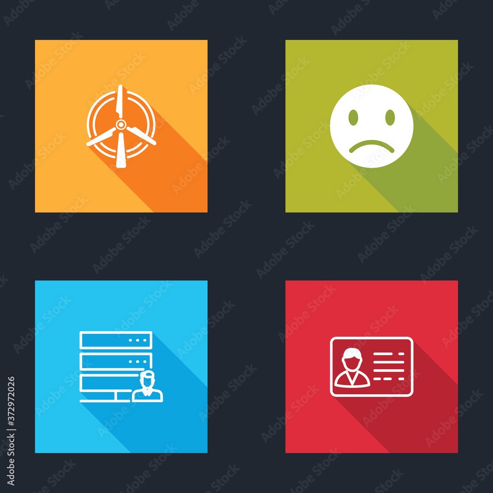 Set Rotating wind turbine, Sad smile, Customer care server and ...