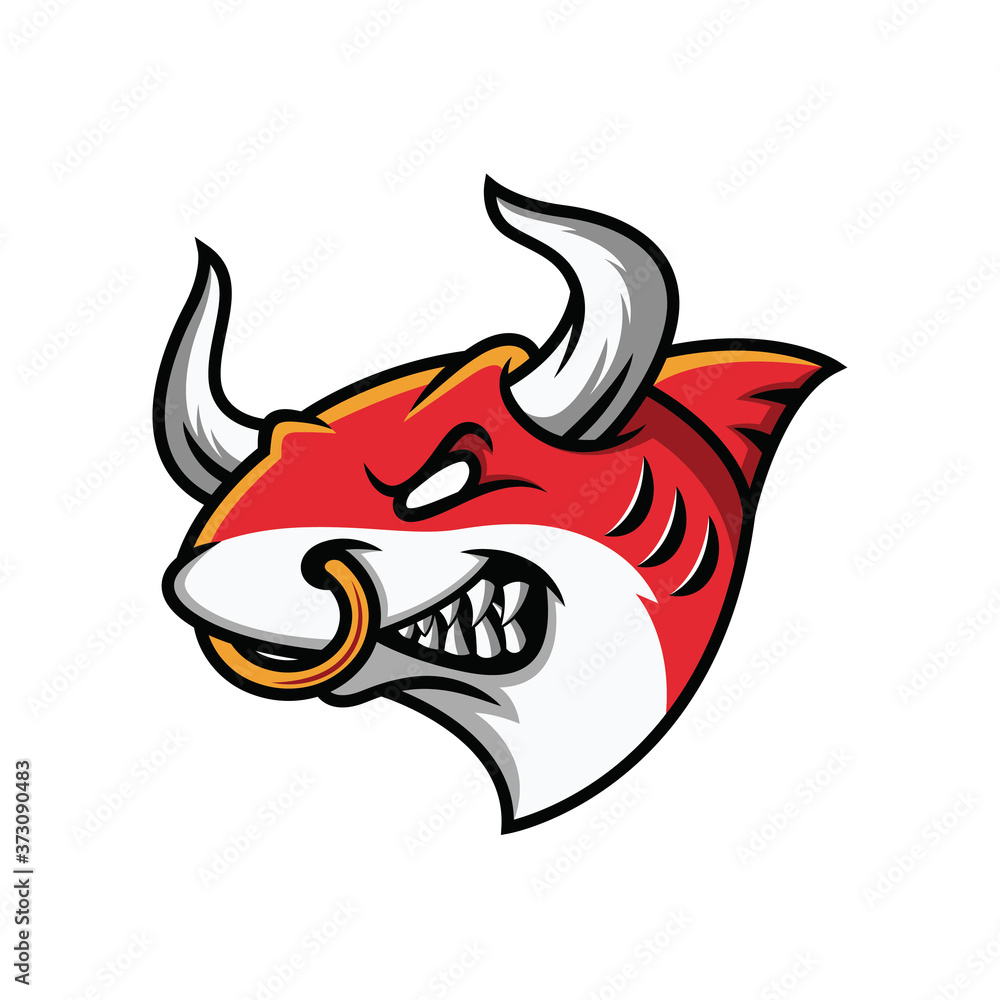 Bull Shark Logo Gaming Design in white background Stock Illustration ...