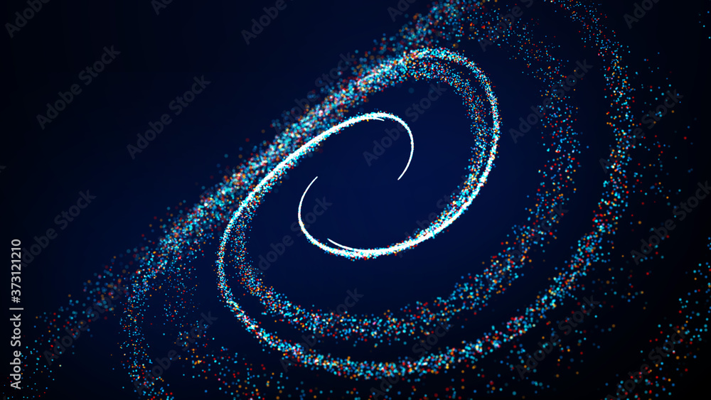 Abstract Blue Colorful Bending Spiral Magic Trails Particle Glitter Sparkle Dust Perspective ...