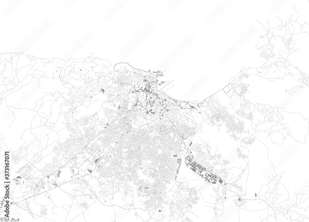 Map of Tangier, satellite view, city, Morocco. Street and building ...