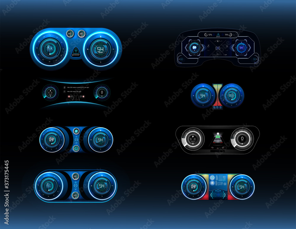 Big Set Virtual graphical interface Ui HUD Autoscann. Futuristic user ...