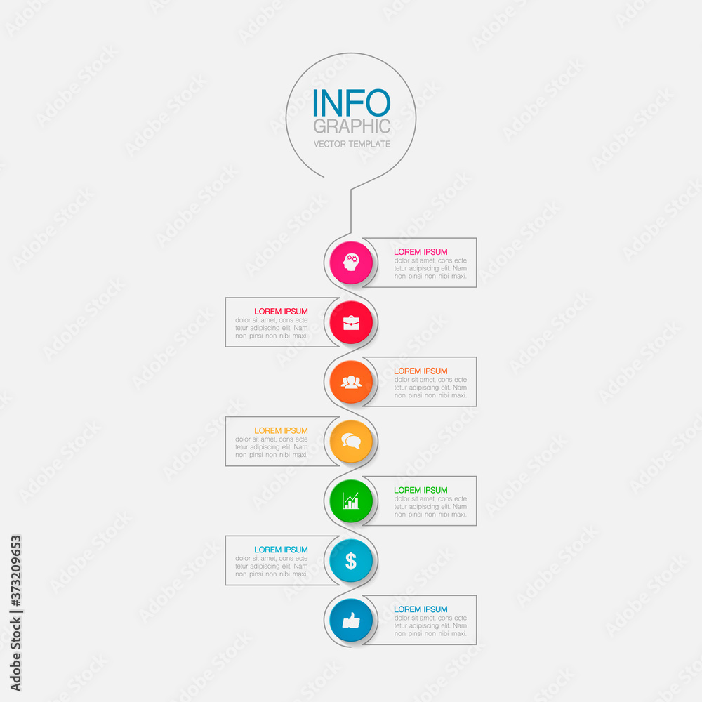 Vertical vector infographic template, 7 steps or options. Data ...