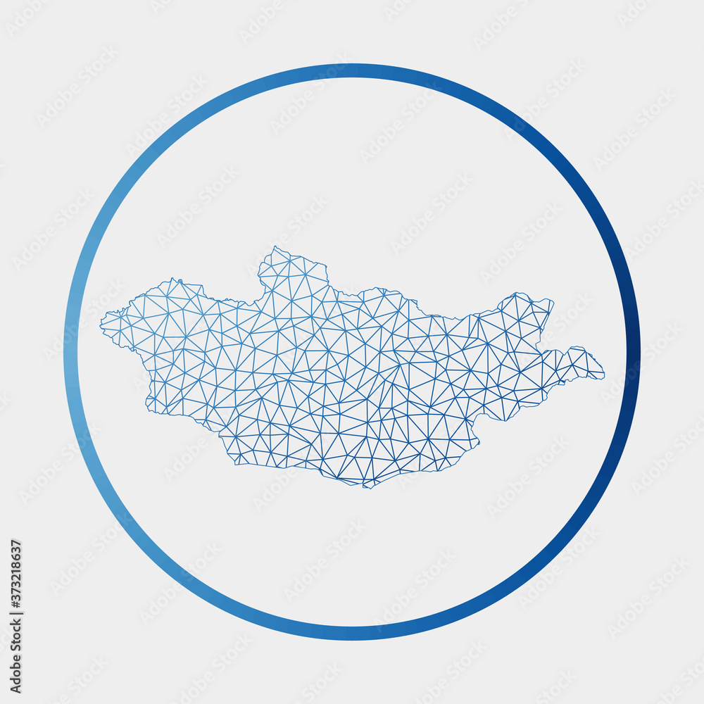 Mongolia icon. Network map of the country. Round Mongolia sign with gradient ring. Technology ...