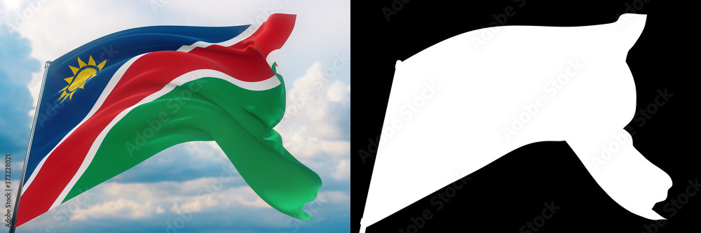 Waving flags of the world - flag of Namibia. Set of flag and alpha ...